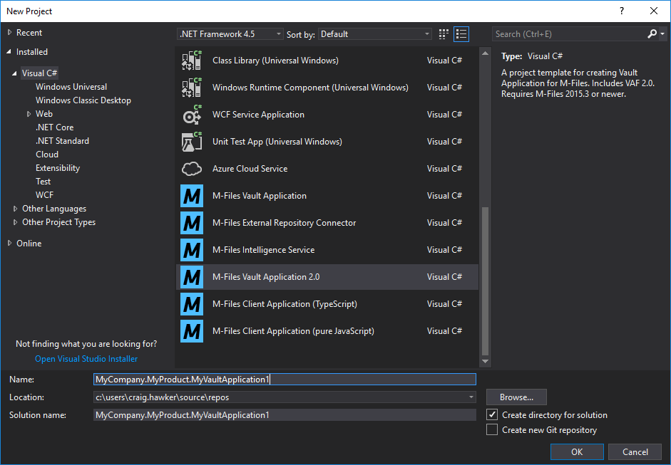 The Vault Application Framework Visual Studio Template