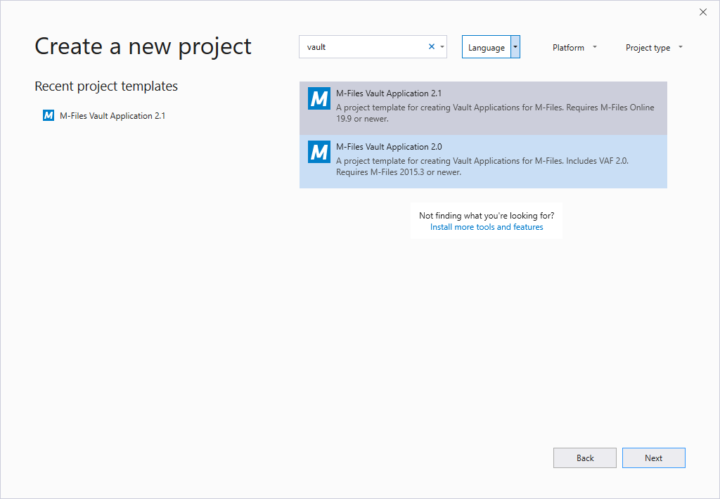 The Vault Application Framework Visual Studio Template